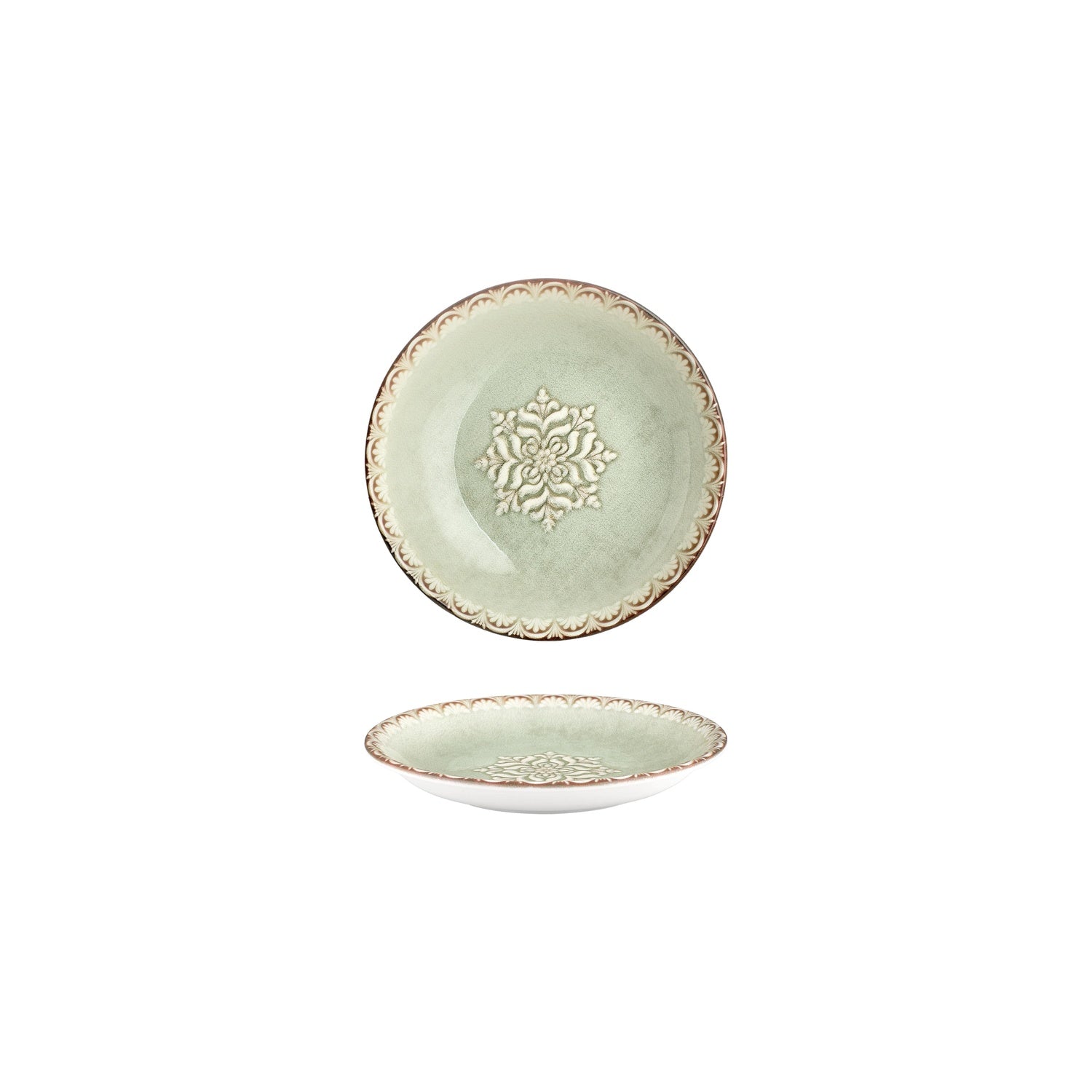 Rome dia.3.5" h:0" 2 oz. Round Green Vitrified Deep Plate – Turgla